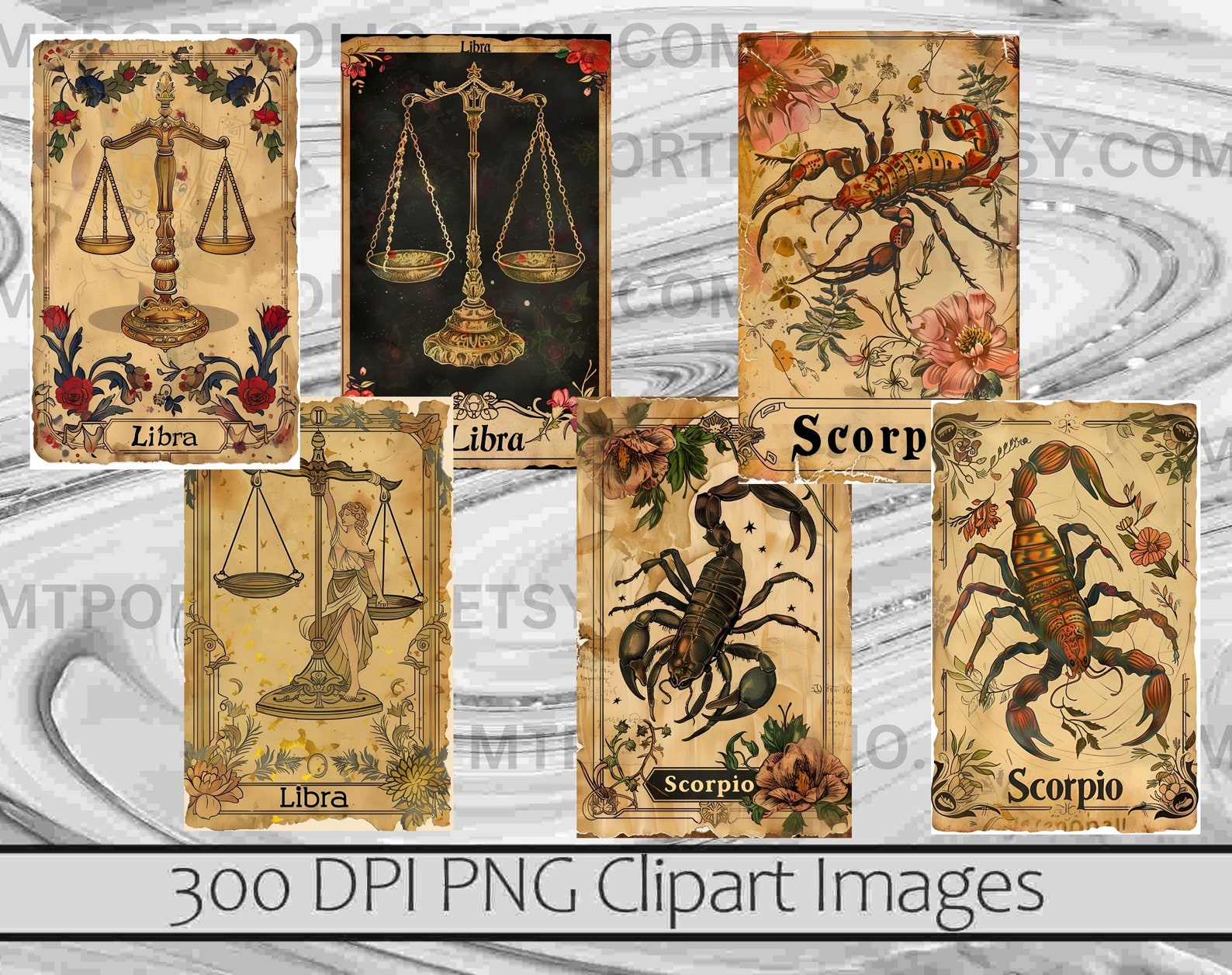 Vintage Zodiac Sign Cards 36 PNG Zodiac Png Art Commercial Use, Zodiac ...