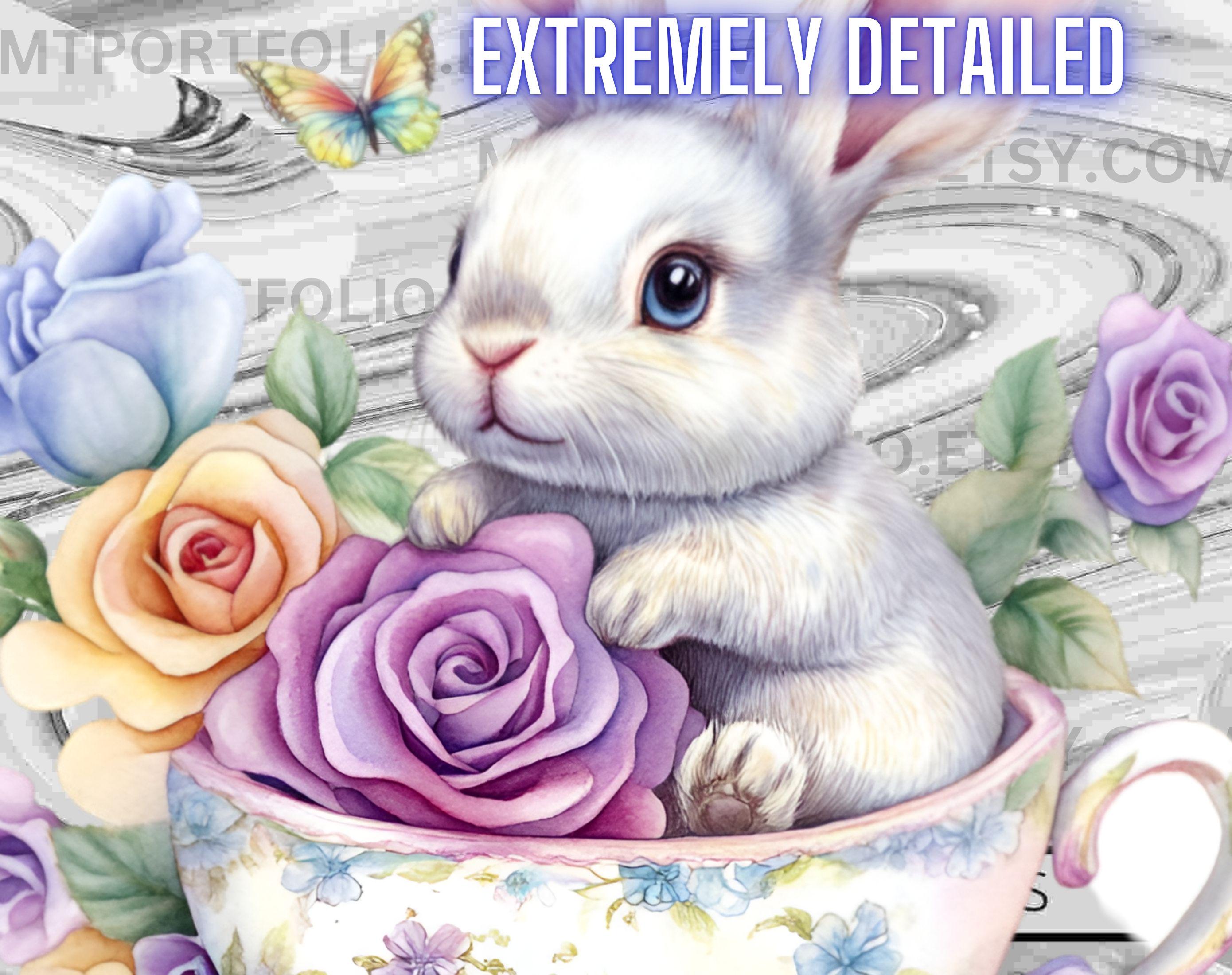 Teacup Bunny Clipart Vintage Floral Easter Rustic Cottagecore PNG ...