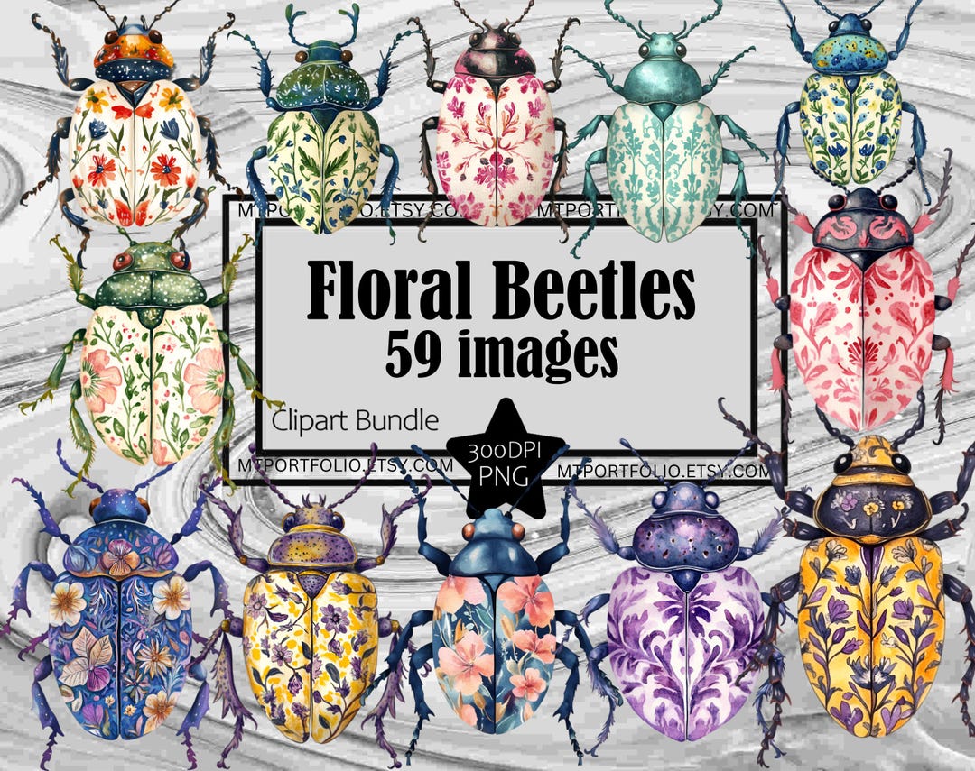 Floral Beetle Clipart PNG Vintage Insect Clip Art Rustic Scrapbook ...