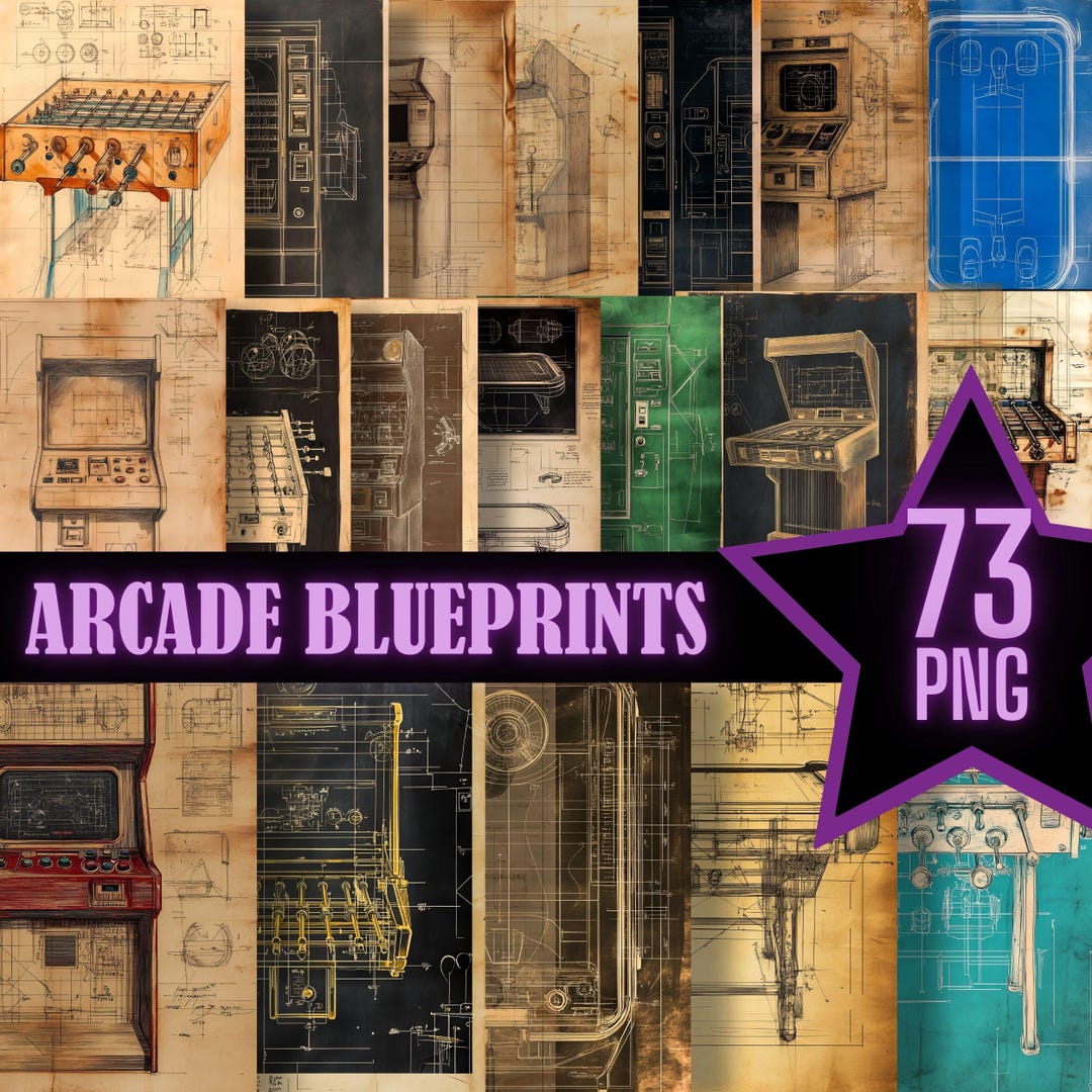 Arcade Game Blueprints Patent Drawings PNG Printable Vintage Video Game ...