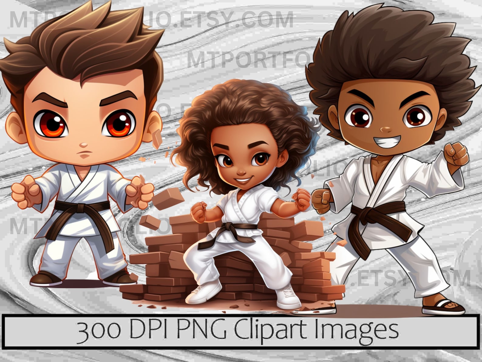 Chibi Karate Clipart Martial Arts PNG Digital Download Black Belt Gi ...