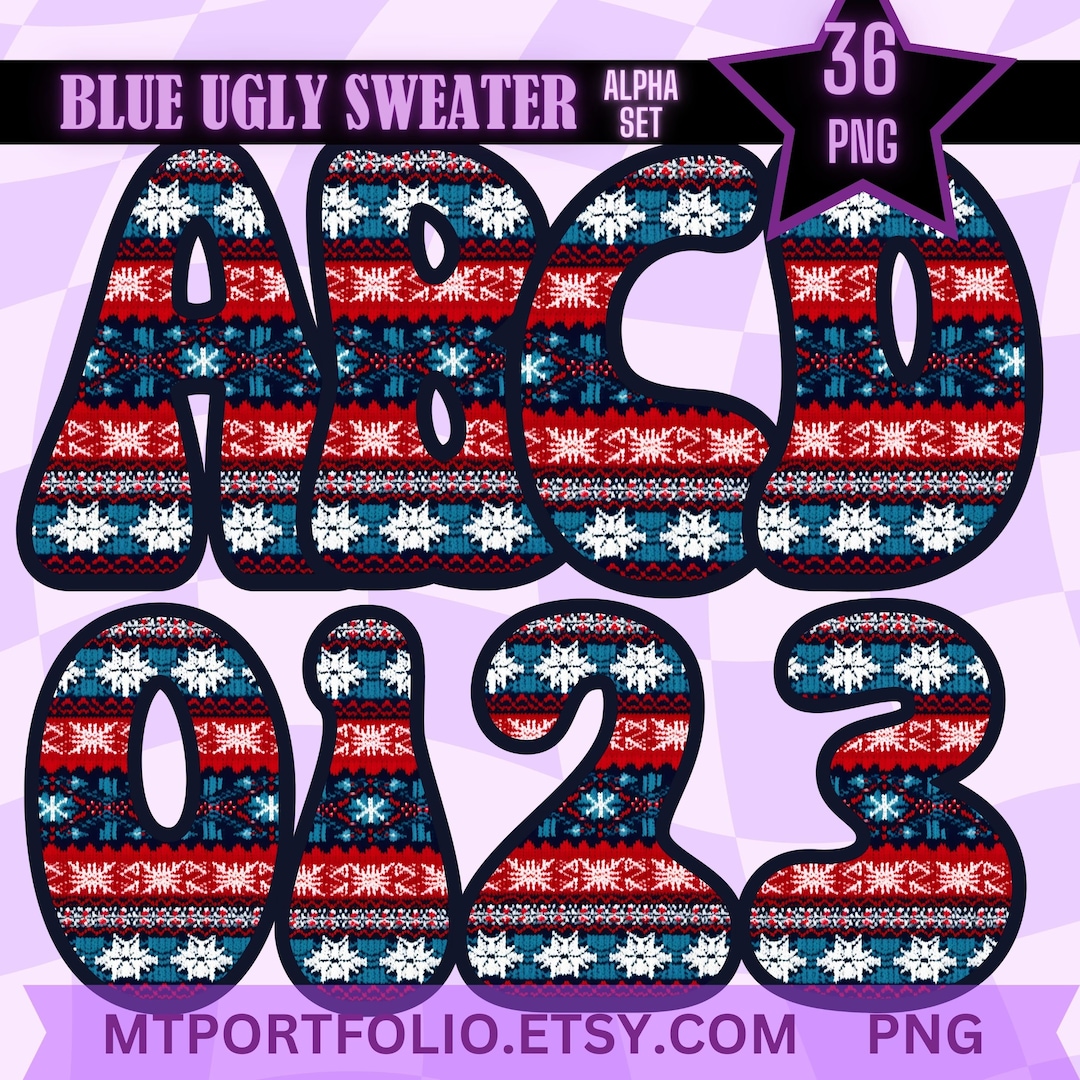 Ugly Christmas Sweater Alphabet PNG Blue Xmas Sweater Individual ...