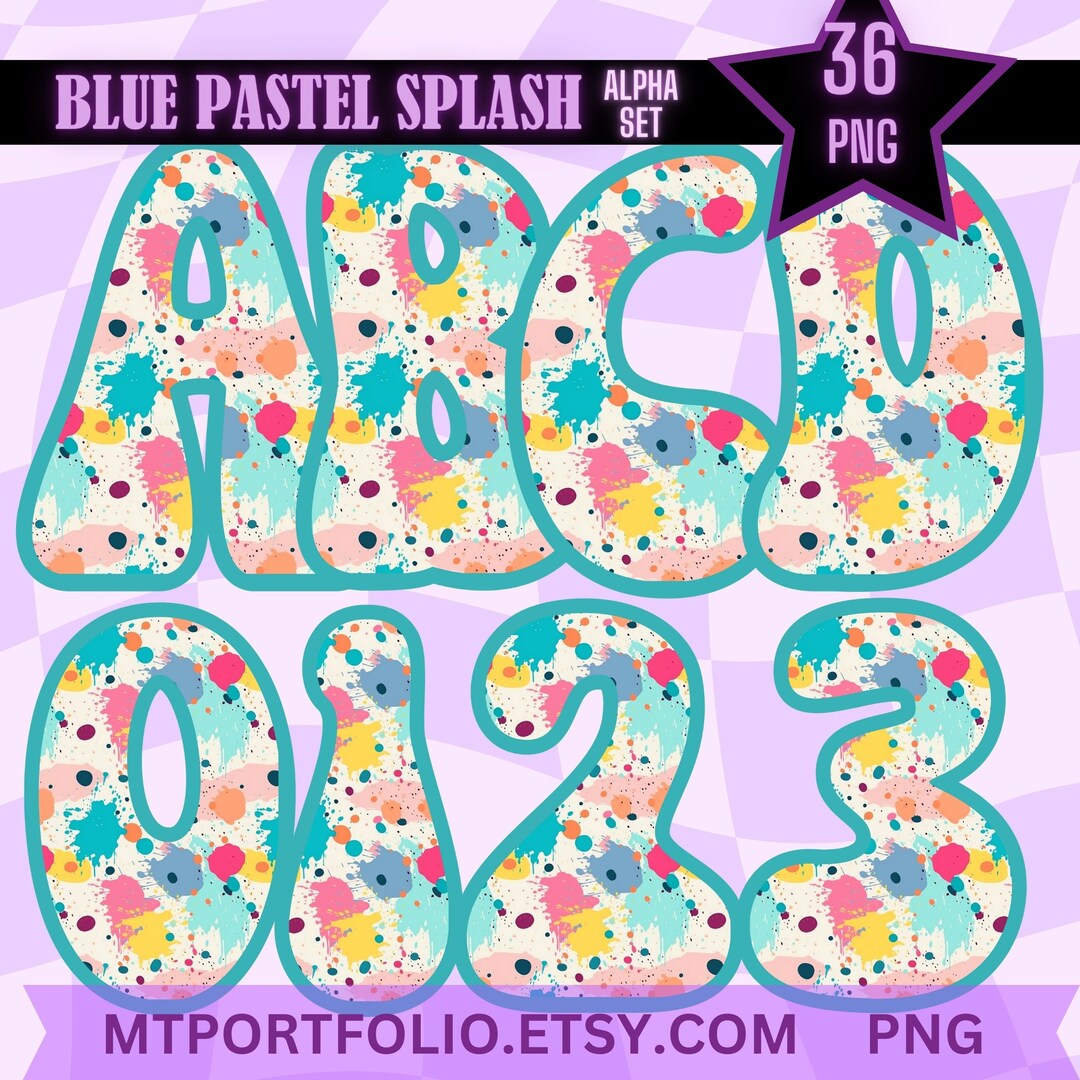 Pastel Rainbow and Blue Paint Splatter Alphabet PNG Individual Letters ...