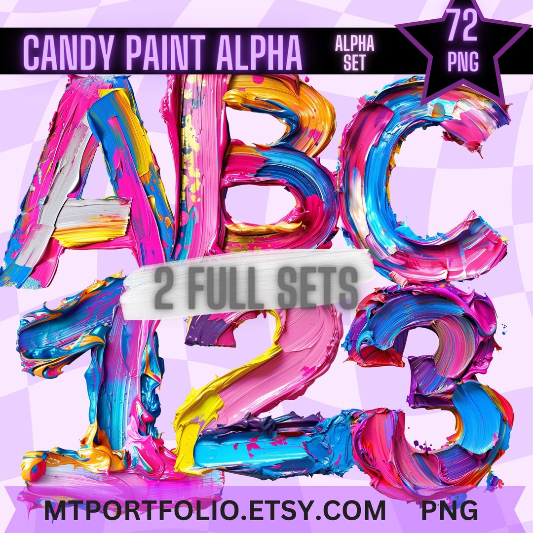 Rainbow Candy Paint Alphabet PNG Neon Brushstroke Individual Letters ...