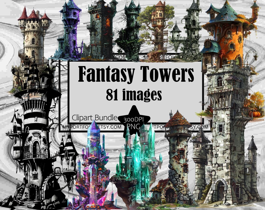 Fantasy Castle Tower Clipart Wizard Tower PNG Bundle Graphics ...