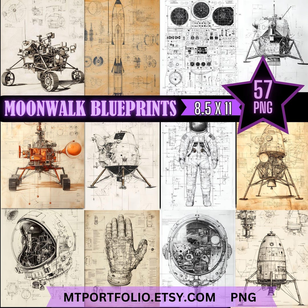 Moon Landing Blueprints Patent Drawings PNG Printable Schematic Vintage ...
