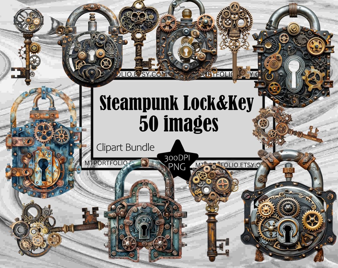 Steampunk Lock Clipart Steampunk Key Clipart Brass Gear Graphics ...