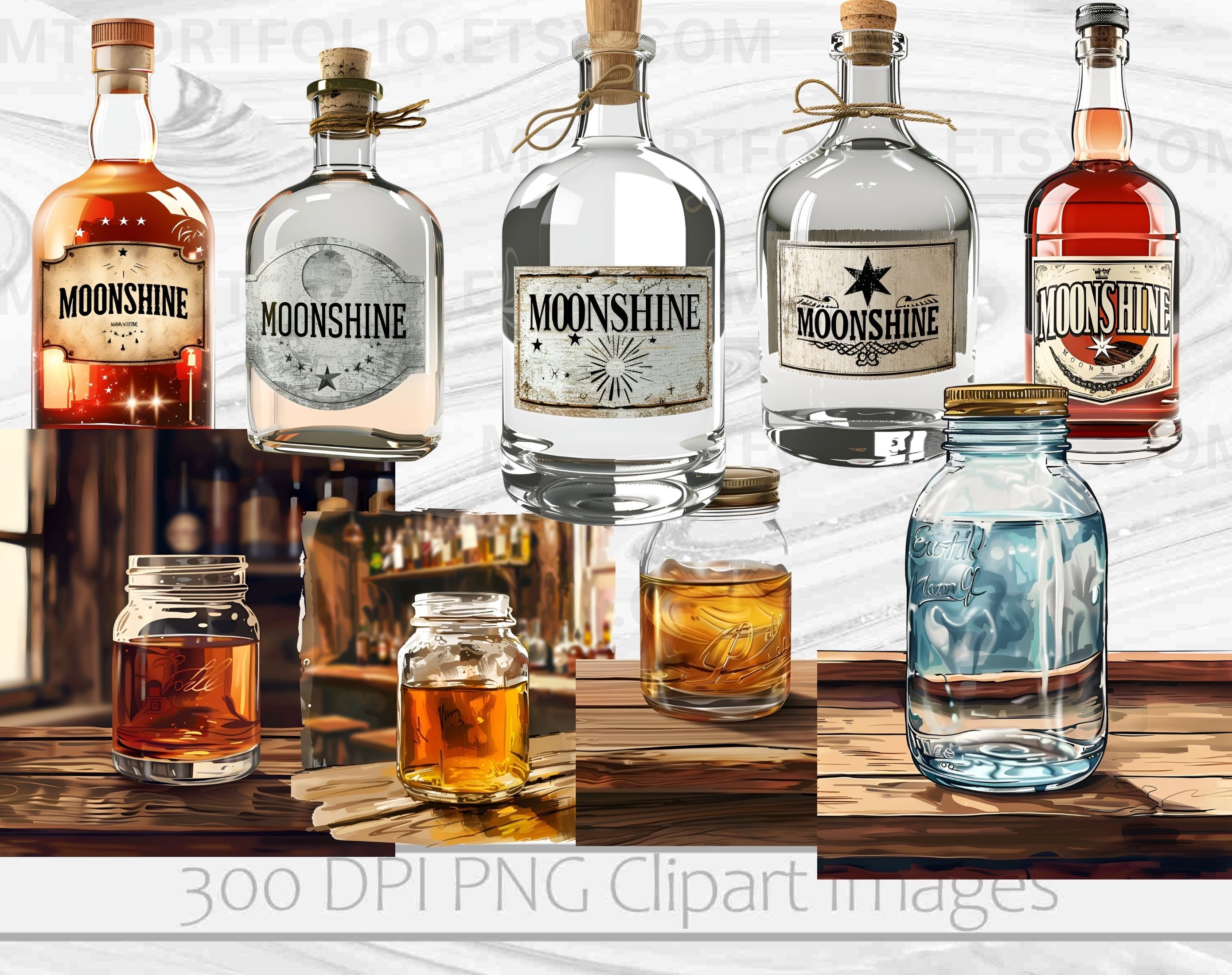 Moonshine Clipart Bundle Alcohol Drinks PNG Graphics Bootleg Booze ...