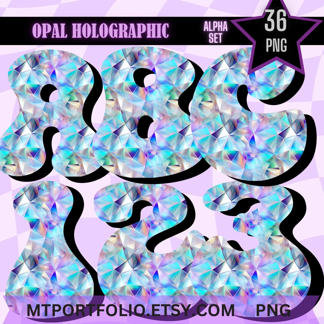 Opal Hologram Alphabet PNG Geometric Pearl Individual Letters Numbers ...
