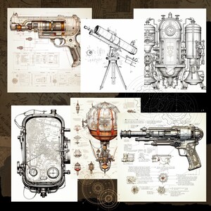 Steampunk Blueprints Patent Drawings PNG Printable Schematic Vintage ...
