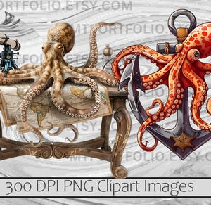Octopus Clipart Ship Wheel Octopus PNG Graphic Pirate Cannon ...