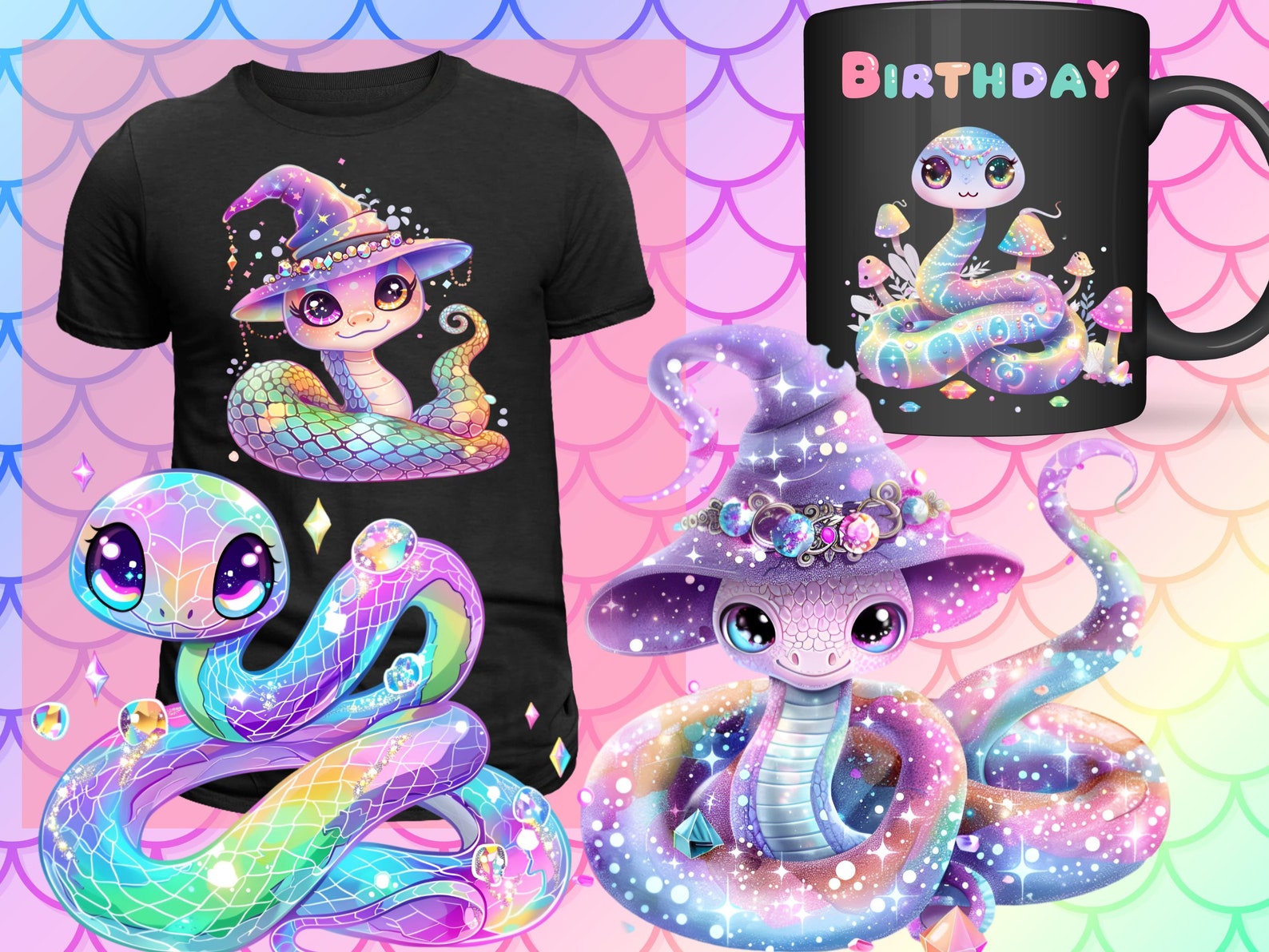 Shiny Snakes Clipart Shimmer Gem Snake PNG 80s Pastel Rainbow Snake ...