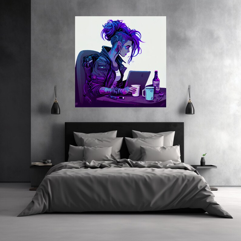Cyber Gamer Girl High Tech Neon- Game Room Wall Art - Instant Download ...