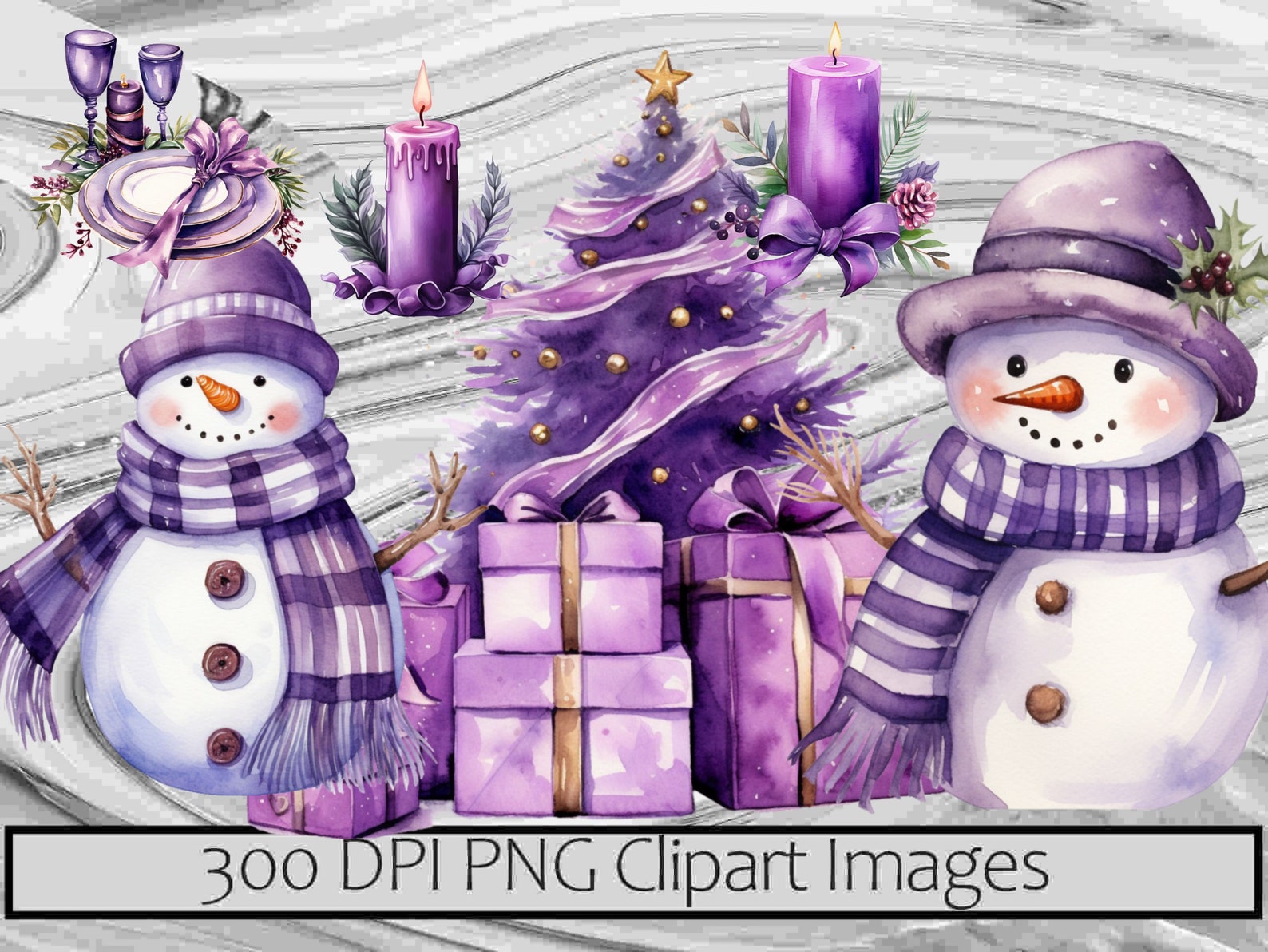 Christmas Clipart Purple Watercolor Purple Christmas PNG Bundle Purple ...