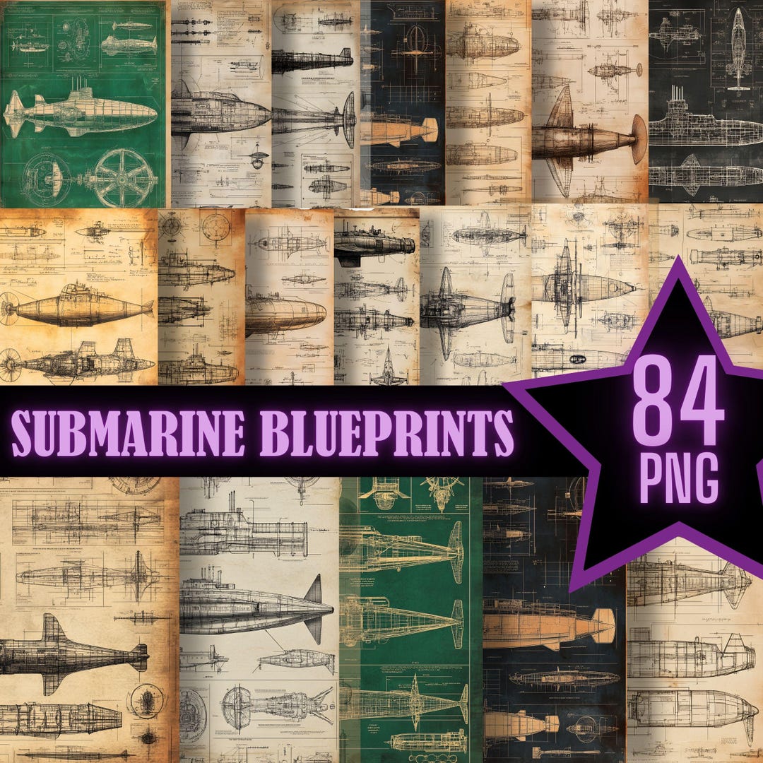 Submarine Blueprints Navy Patent Drawings PNG Printable Schematic ...