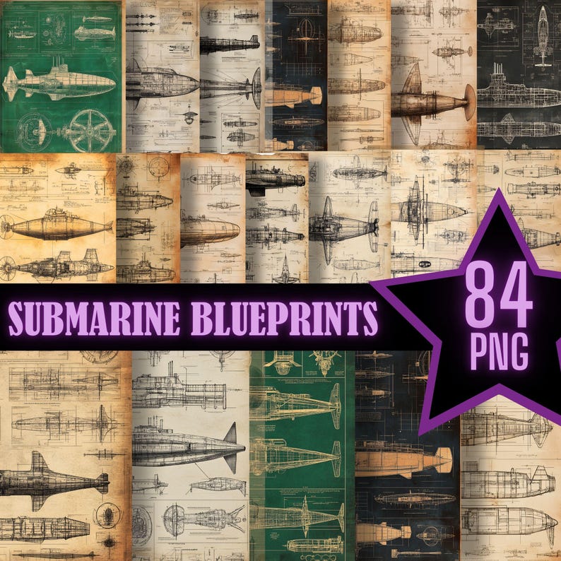 Submarine Blueprints Navy Patent Drawings PNG Printable Schematic ...