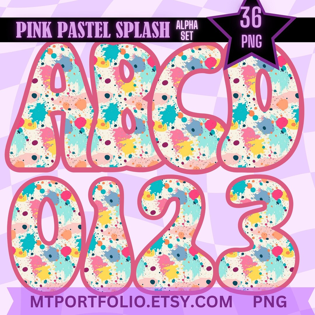 Pastel Rainbow and Pink Paint Splatter Alphabet PNG Individual Letters ...