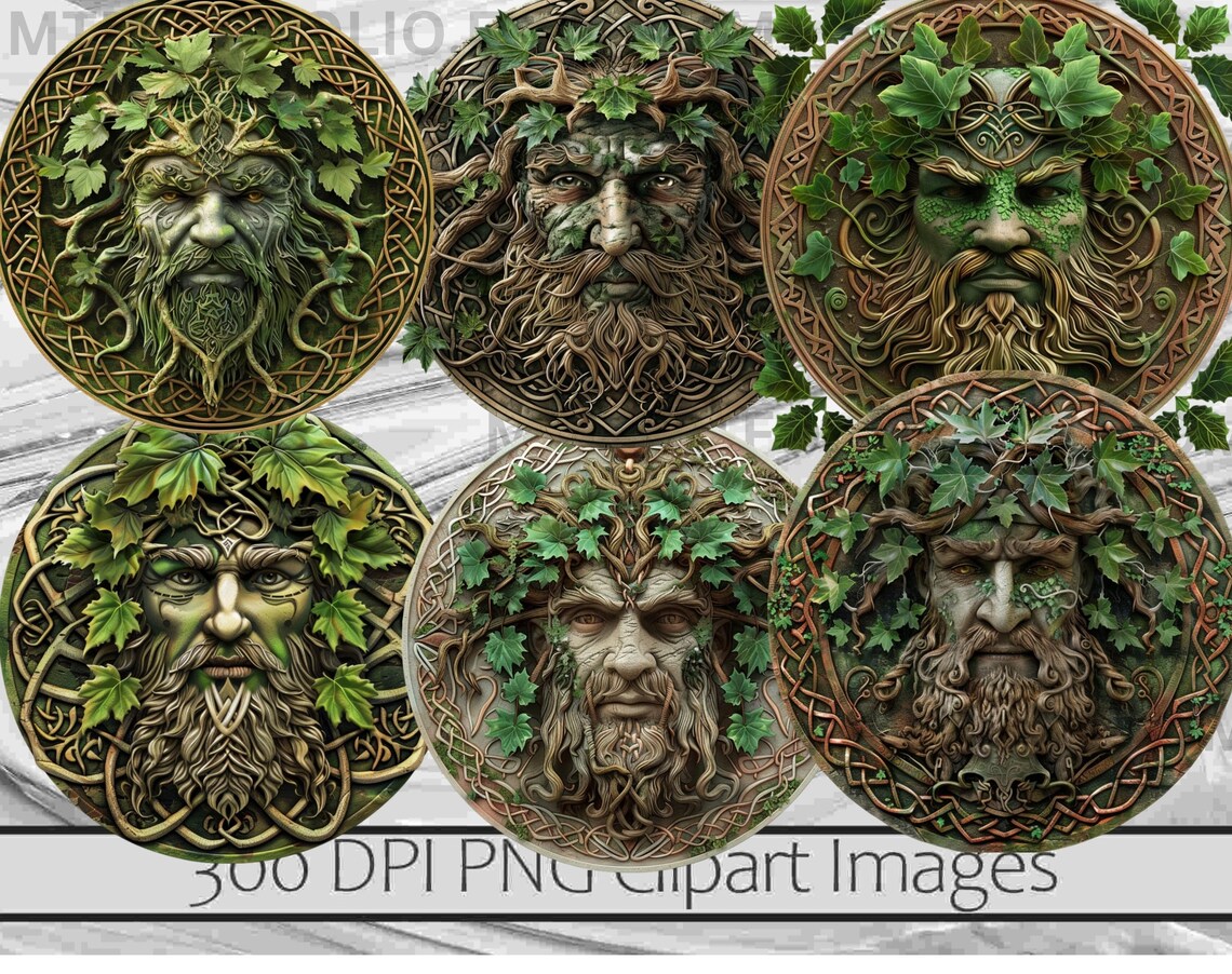 Green Man Clipart Celtic God PNG Bundle Herbal Wiccan Graphics ...