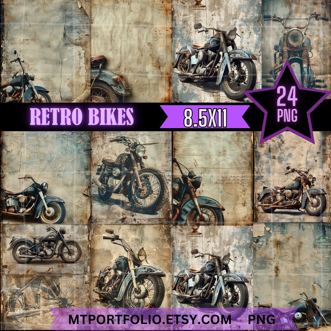 Vintage Motorcycle Journal Digital Retro Motorcycle Paper Print 24 Pack ...