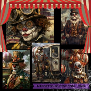 Steampunk Clowns Clipart Pages Spooky Clown Printable Vintage Oddities ...