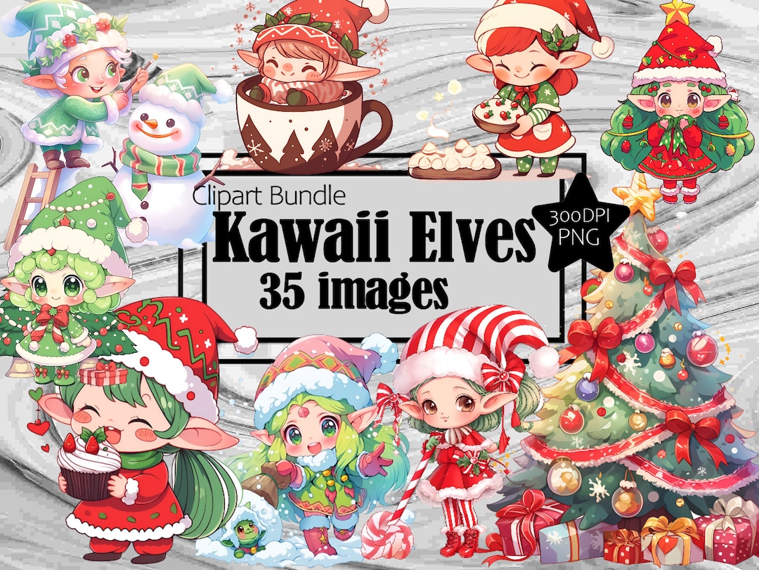 Christmas Kawaii Elves Elf Graphics Transparent Commercial License Incl ...