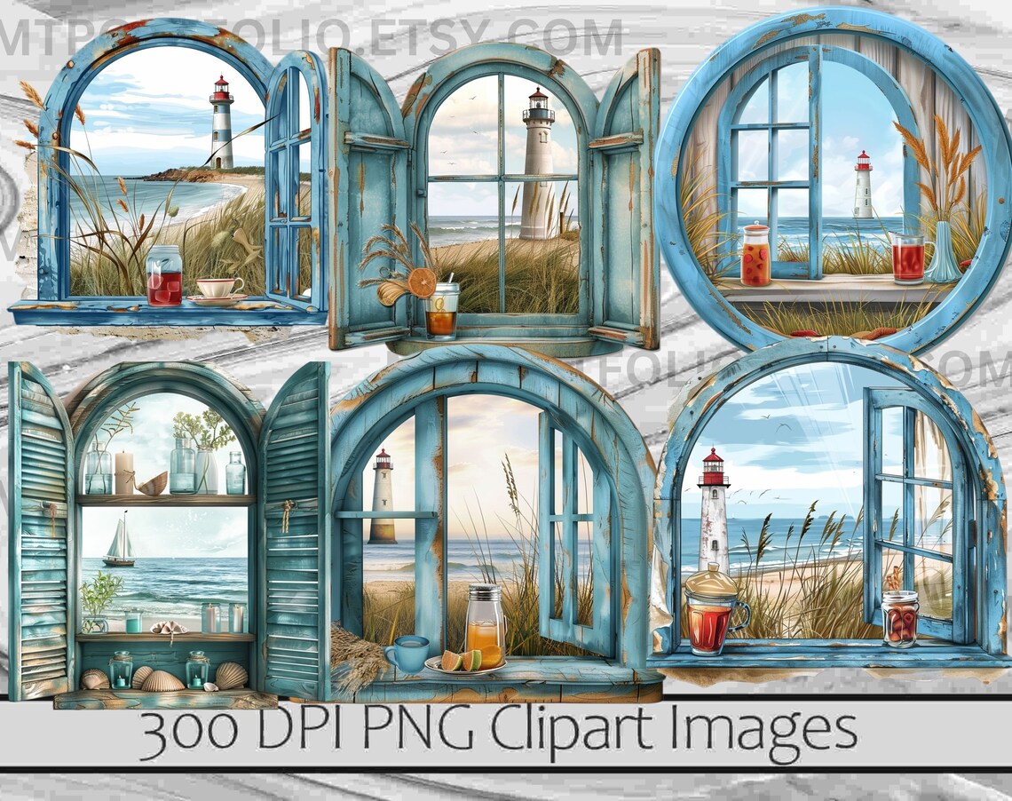 Beach Window Clipart Nautical Scene PNG Bundle Beach House Window ...