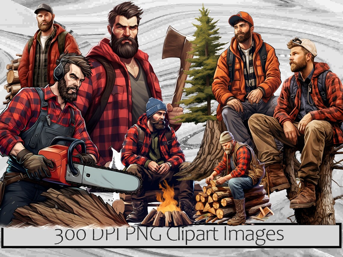 Lumberjack Clipart Logger PNG Red Plaid Graphics PNG Clipart Bundle ...