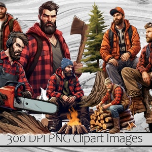 Lumberjack Clipart Logger PNG Red Plaid Graphics PNG Clipart Bundle ...
