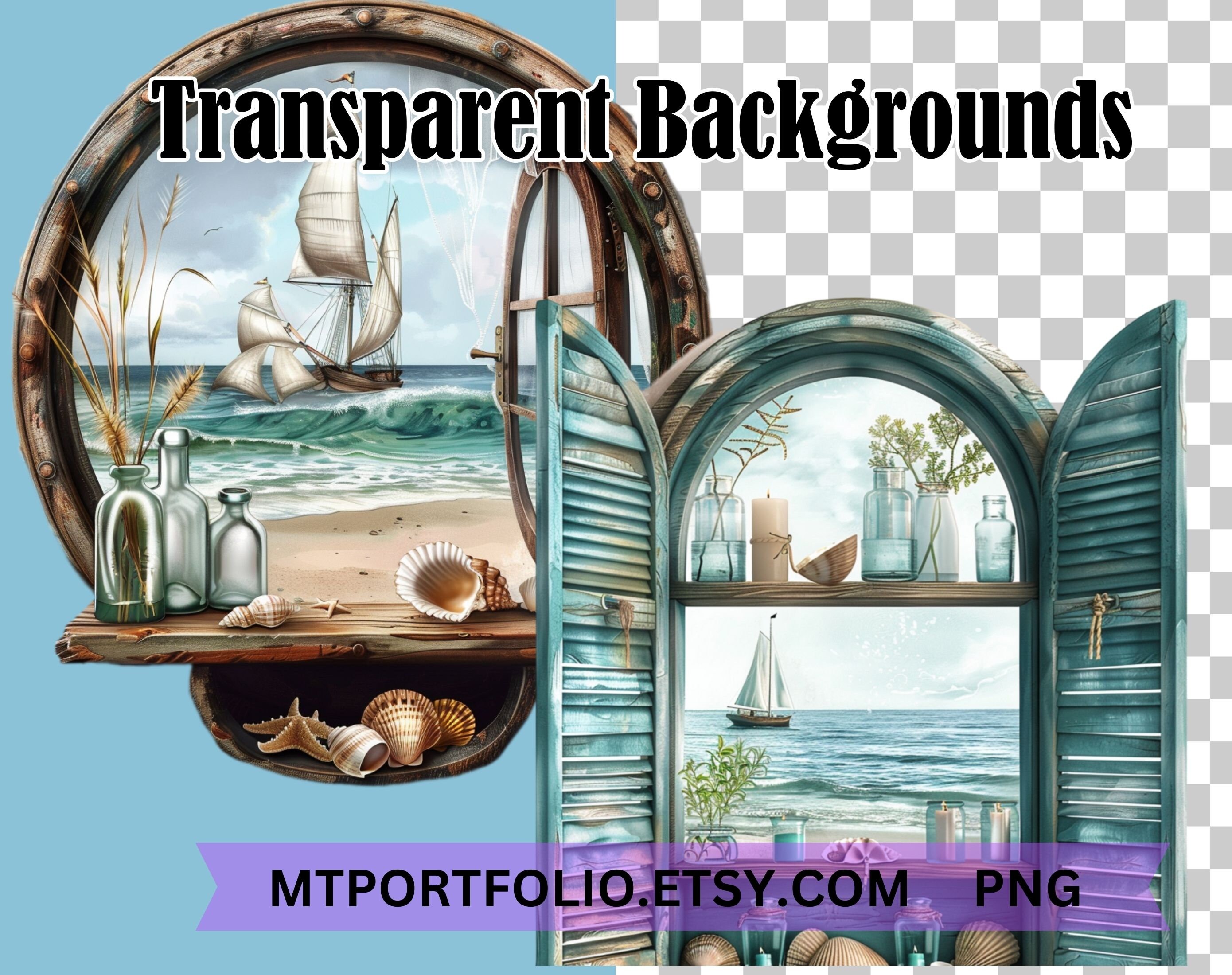 Beach Window Clipart Nautical Scene PNG Bundle Beach House Window ...