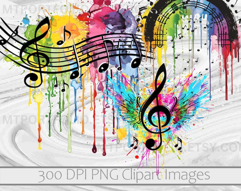 Colorful Music Clipart Music Notes Color Splashl Png Digital Download ...