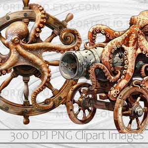 Octopus Clipart Ship Wheel Octopus PNG Graphic Pirate Cannon ...