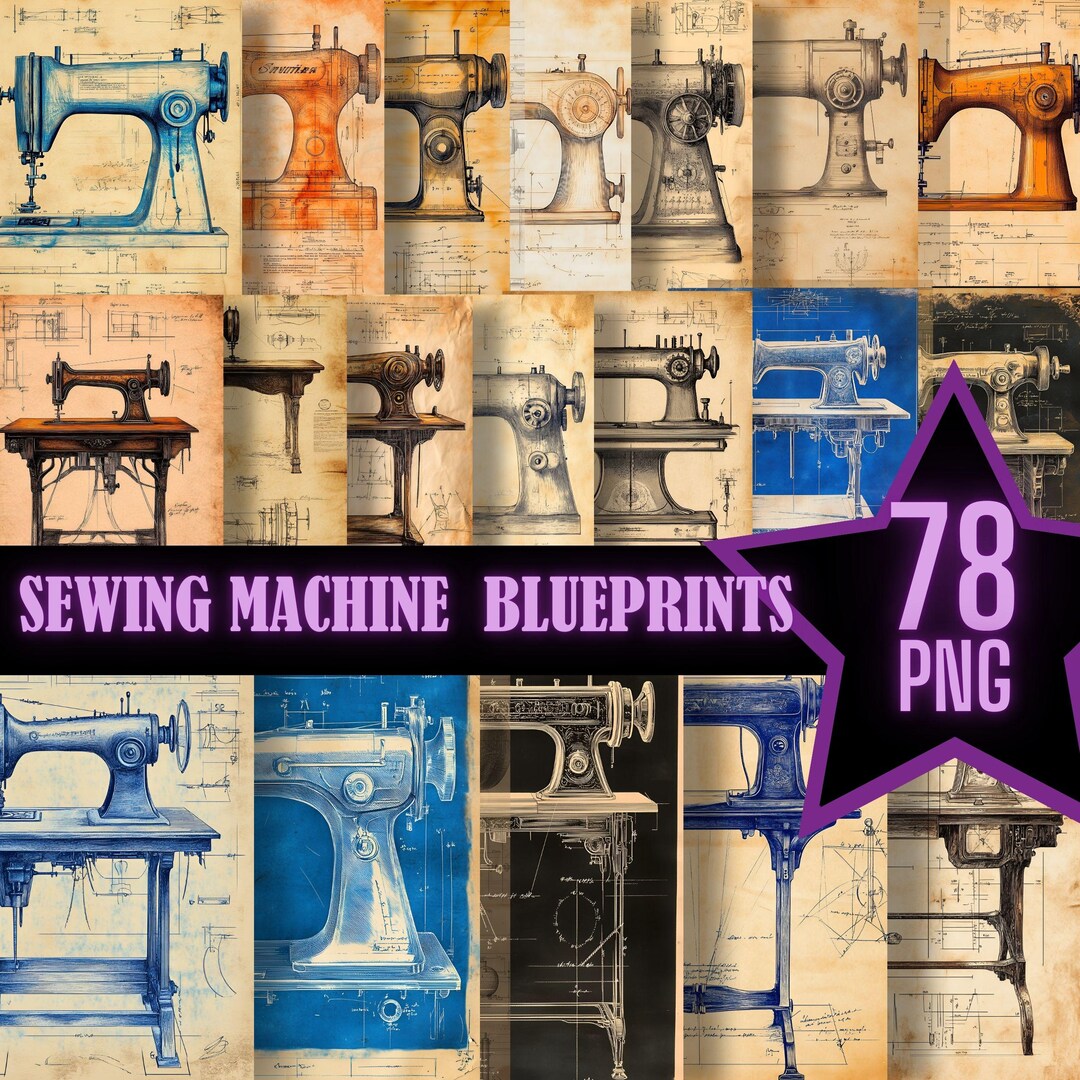 Sewing Machine Blueprints Vintage Patent Drawings PNG Printable ...
