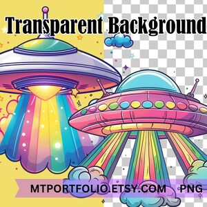 UFO Clipart Colorful Spaceship Png Digital Download Flying Saucer PNG ...