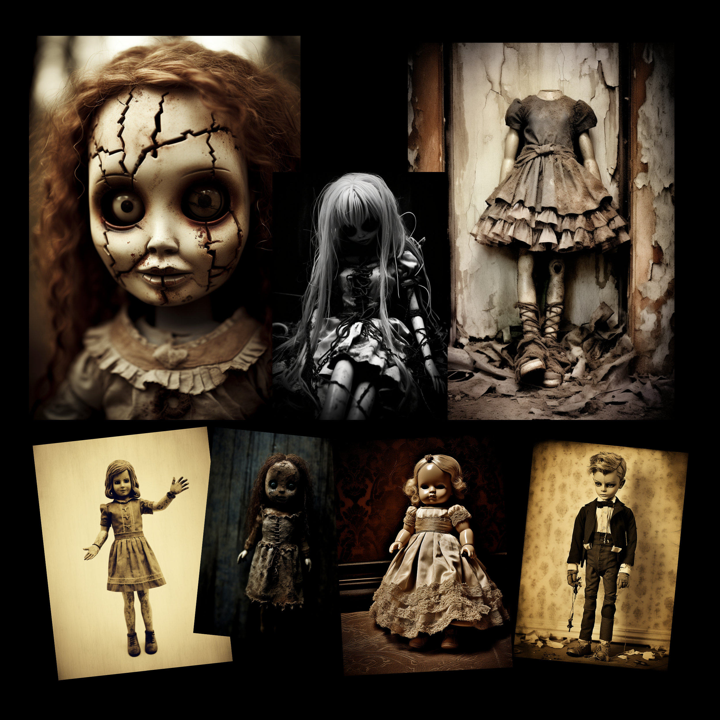 Haunted Doll Clipart Pages Spooky Ephemera Printable Vintage Oddities ...