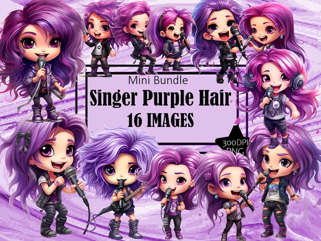 Purple Hair Singer Singing Girl Chibi Kawaii Art Clipart Graphics ...