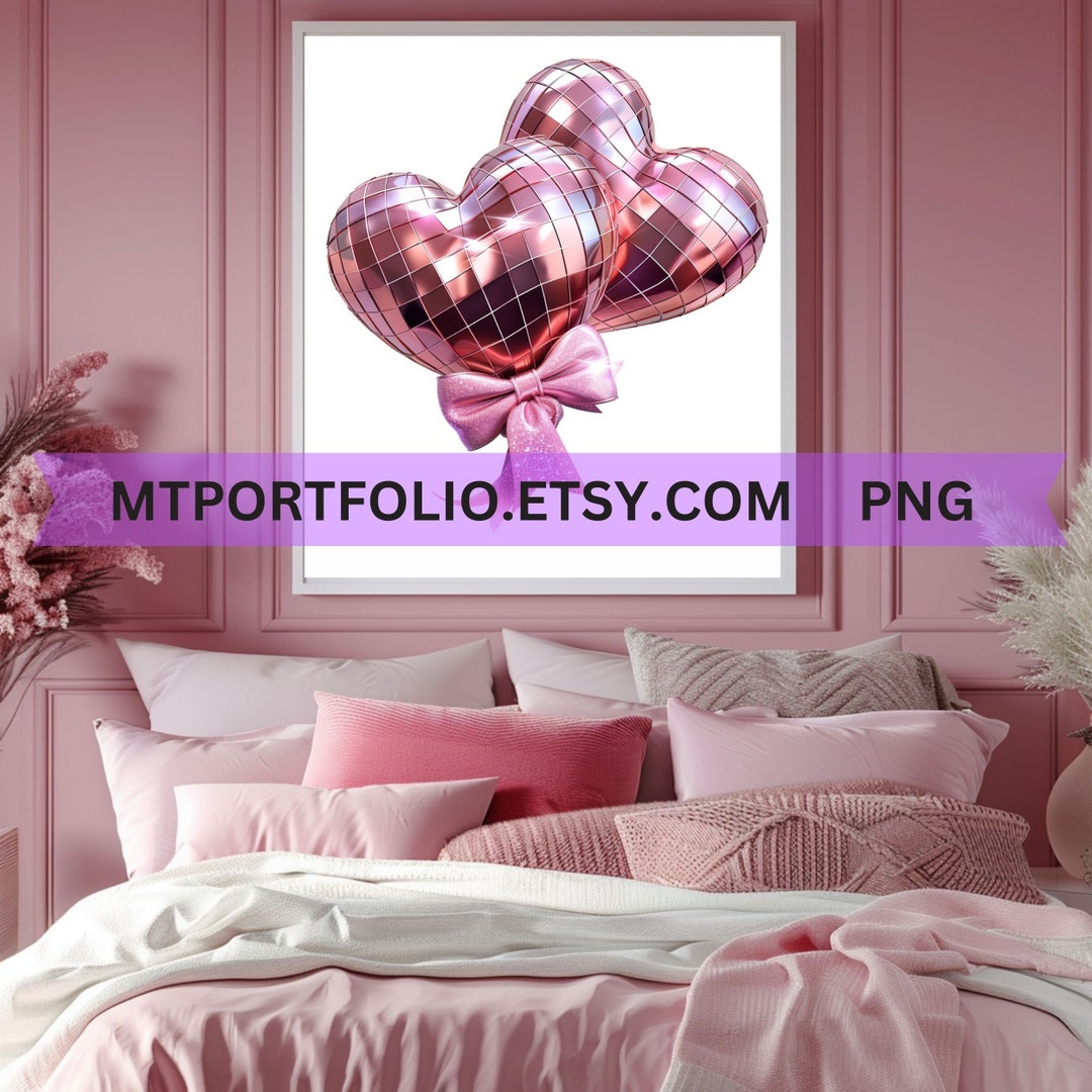 Coquette Mirror Ball Heart Printable Art Pink Disco Heart Wall Art Pink ...