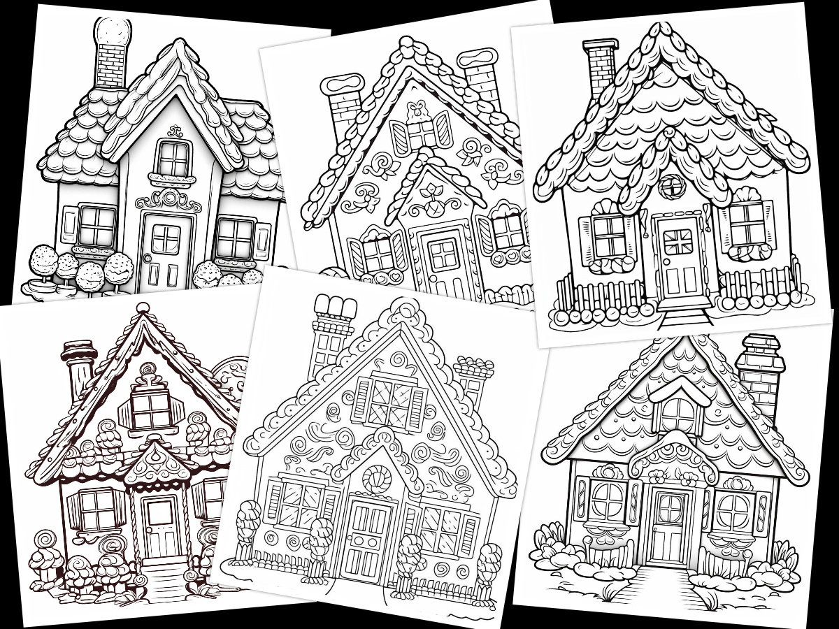 Coloring Pages for Kids - Gingerbread Houses - Ready to Print Instant ...