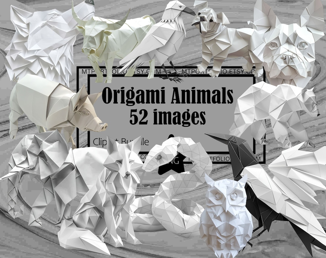 Origami Animal Clipart Paper Folding Animal PNG Bundle Origami Dog ...