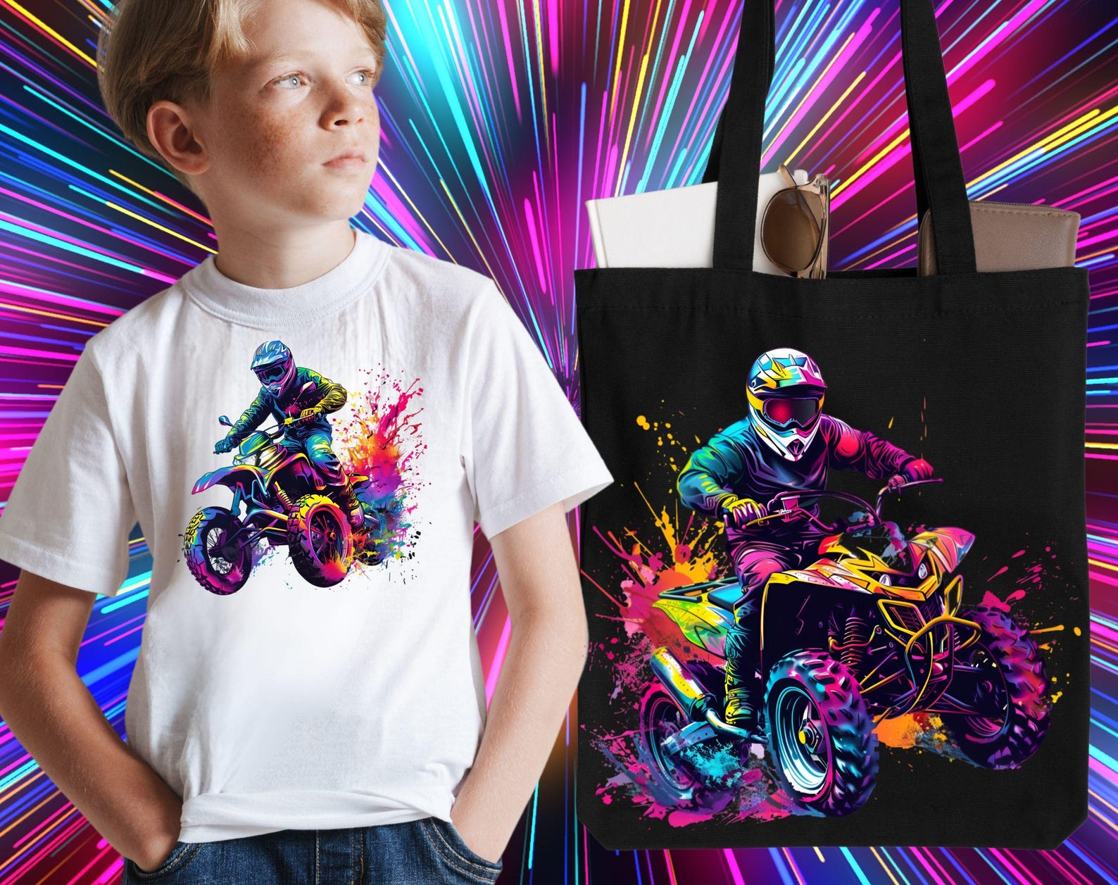 Neon ATV Clipart Neon Dirtbike PNG Quad Bike Bundle Motocross PNG Retro ...