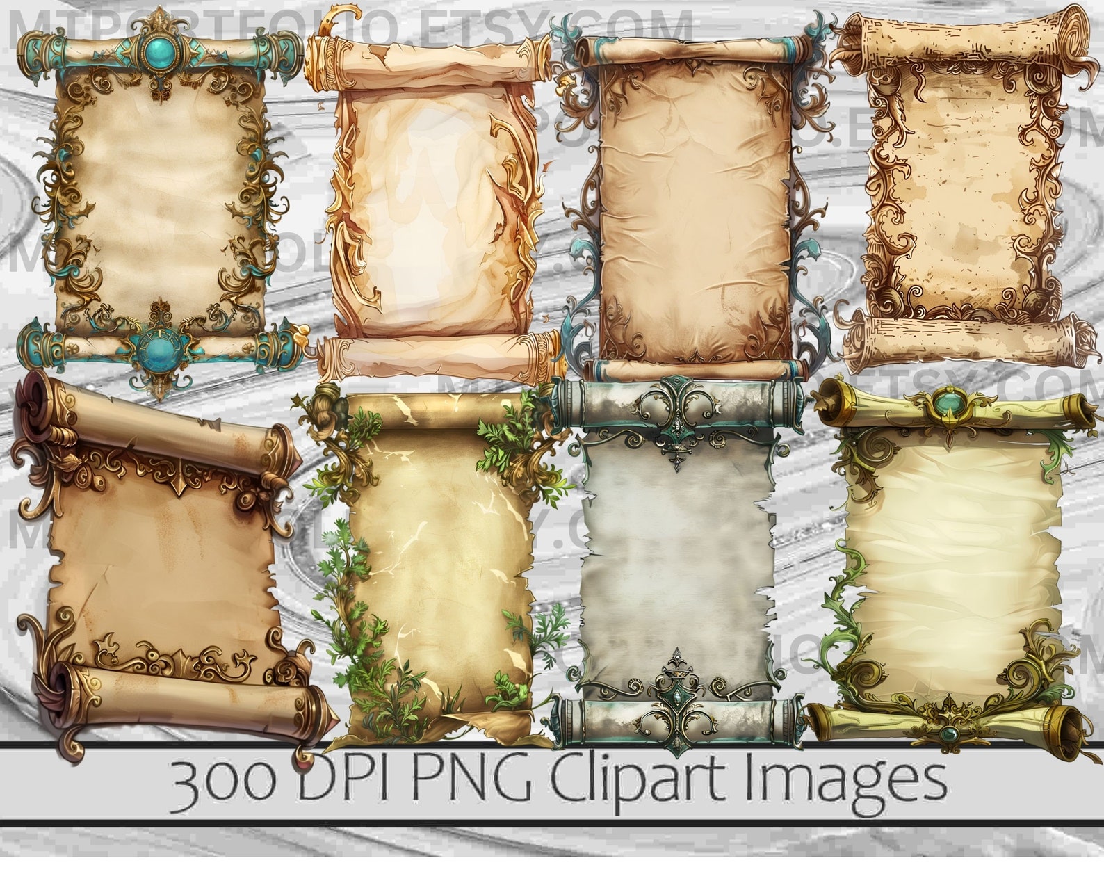 Fantasy Scroll Clipart Parchment Scroll Graphic Transparent Commercial ...