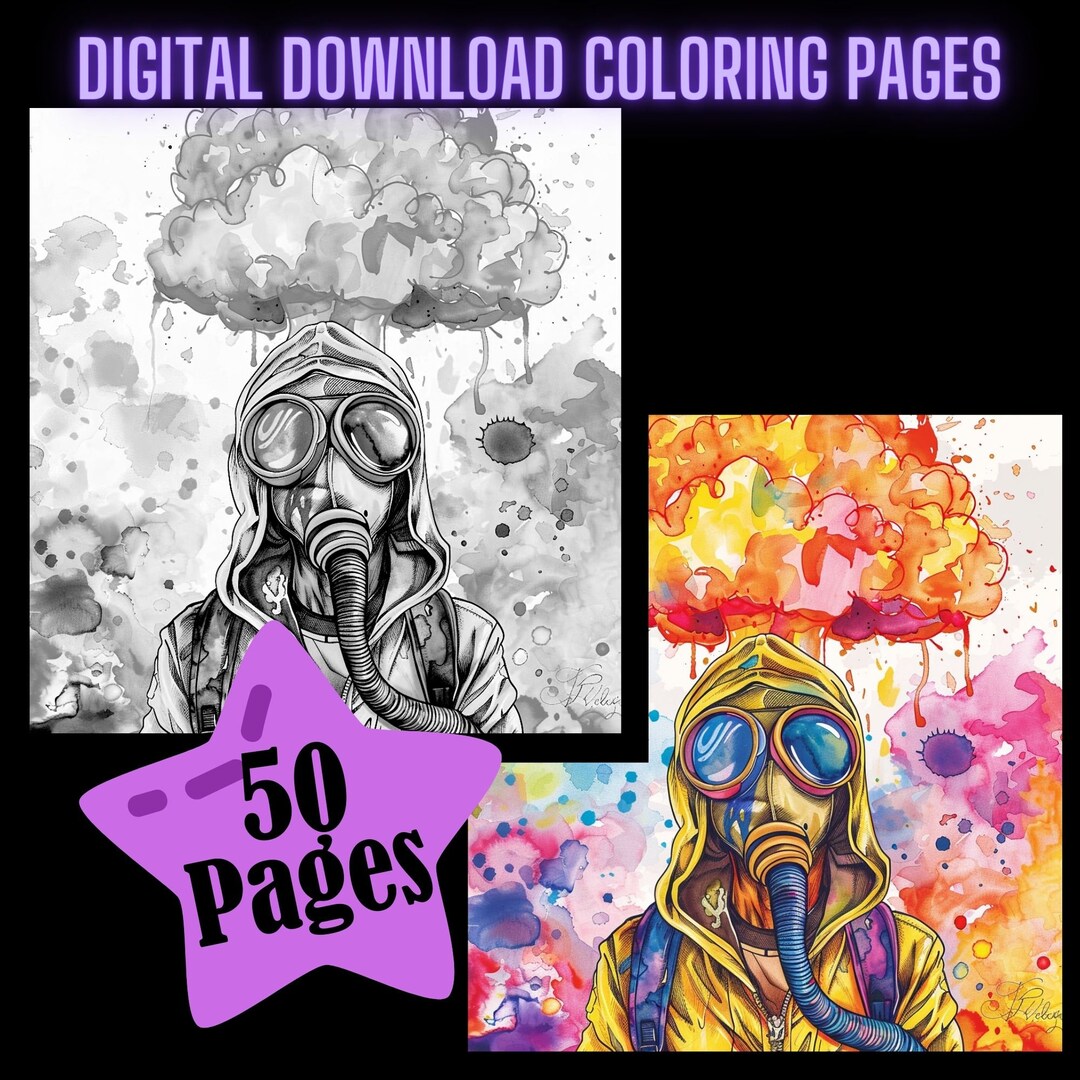 Apocalypse Disaster 50 Coloring Pages for Adults Gas Mask Survivor WW3 ...