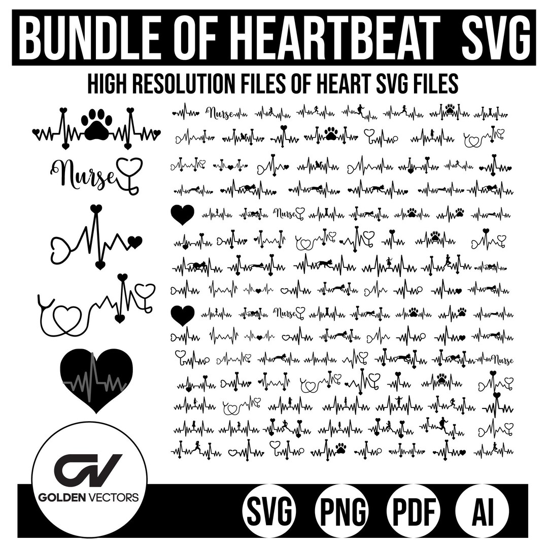 Heartbeat Svg Png Pdf Bundle, Heart Beat Svg Png Pdf, Heartbeat Clipart ...