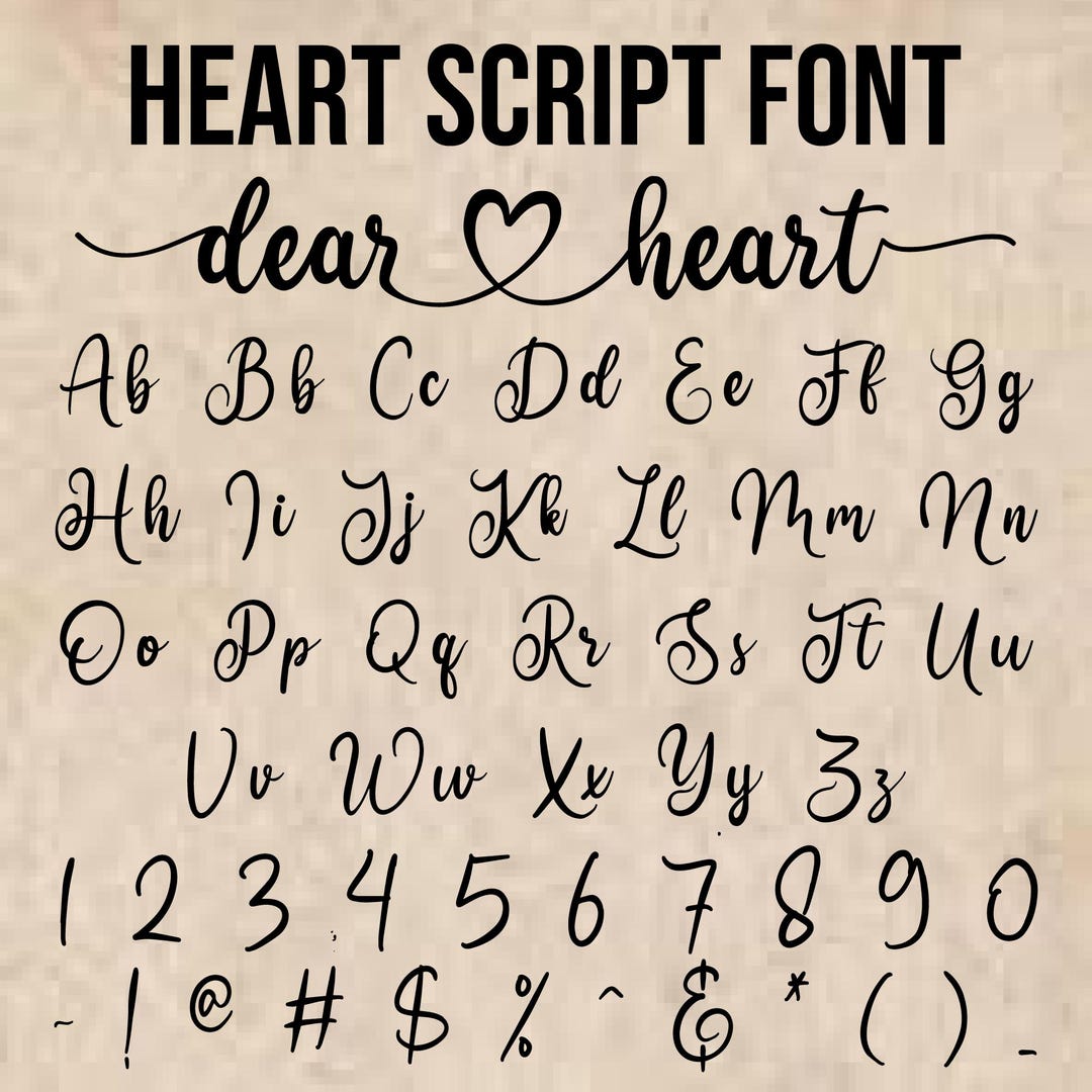 Heart Script Font, Script Font, Font With Hearts Ttf Font With Tails, Heart Font, Wedding Font ...