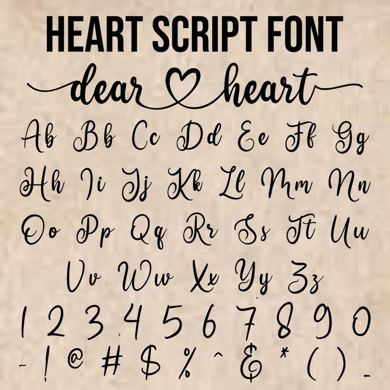 Heart Script Font, Script Font, Font With Hearts Ttf Font With Tails ...