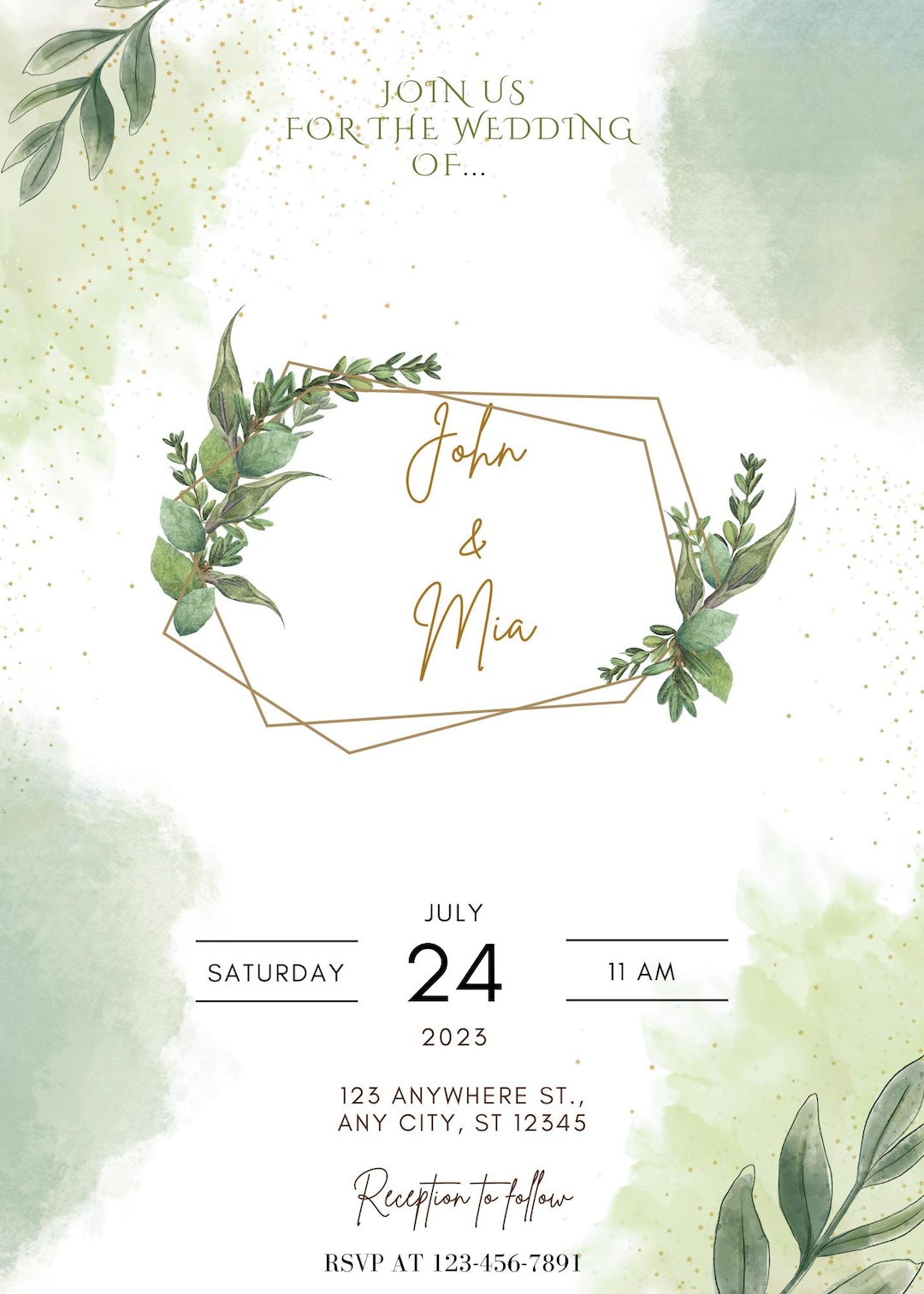 Sage Green Wedding Invitation Template, Greenery Wedding - Etsy
