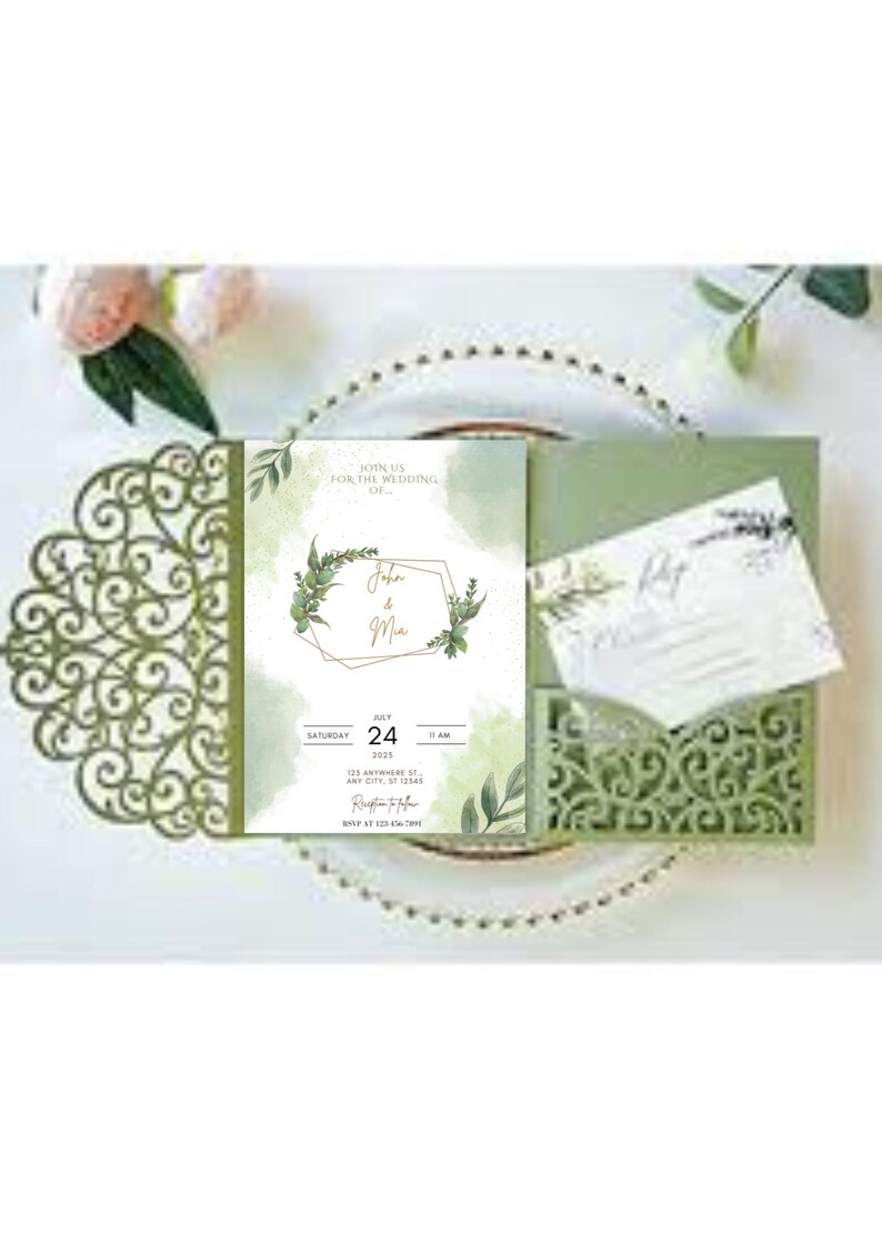 Sage Green Wedding Invitation Template, Greenery Wedding - Etsy