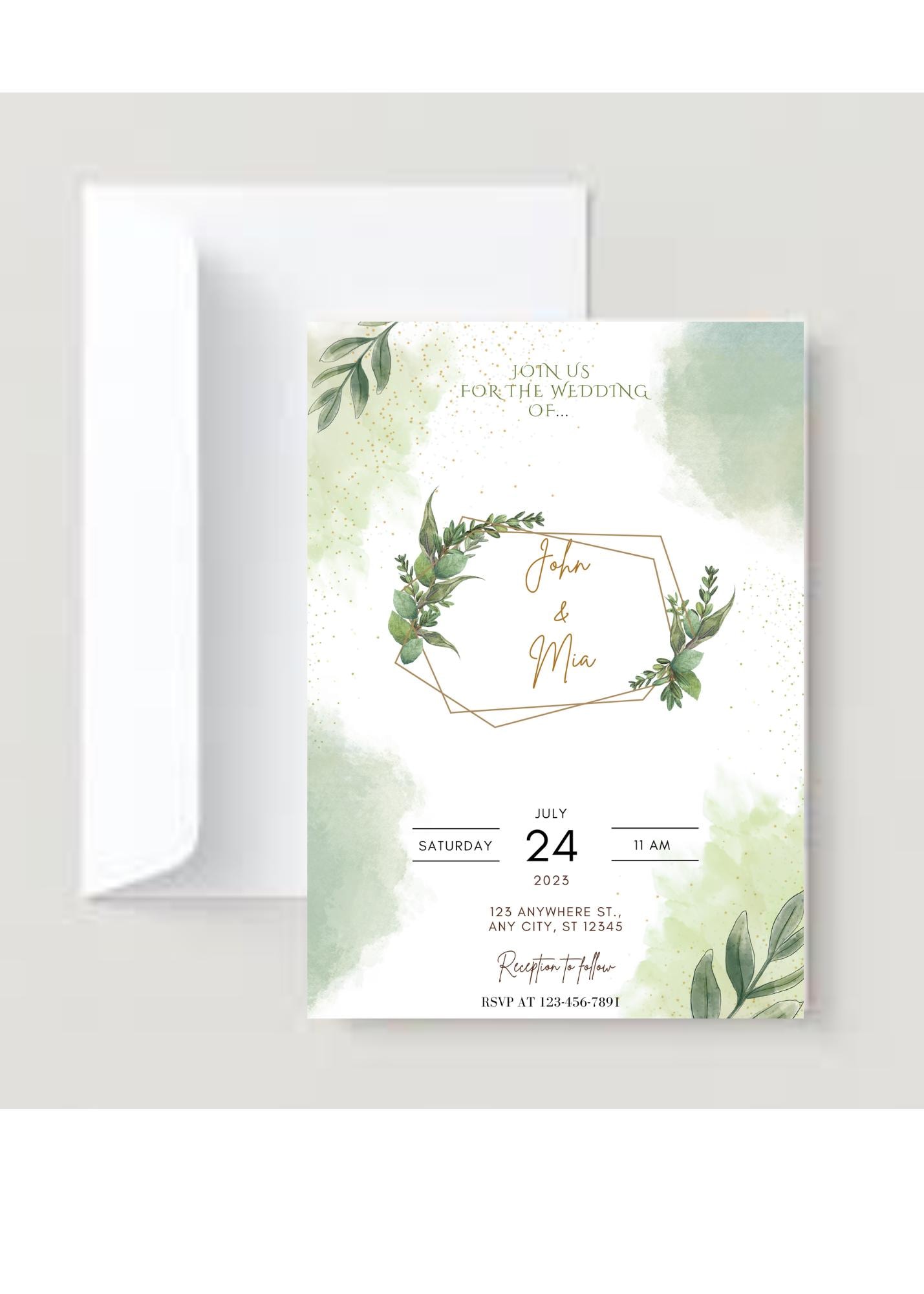 Sage Green Wedding Invitation Template, Greenery Wedding - Etsy