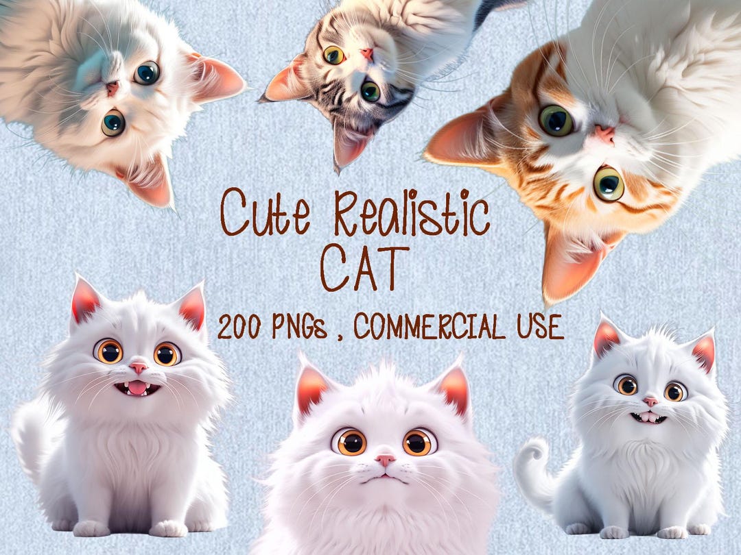 Cute Realistic Cat Clipart Bundle Set of 200 High-quality Pngs ...