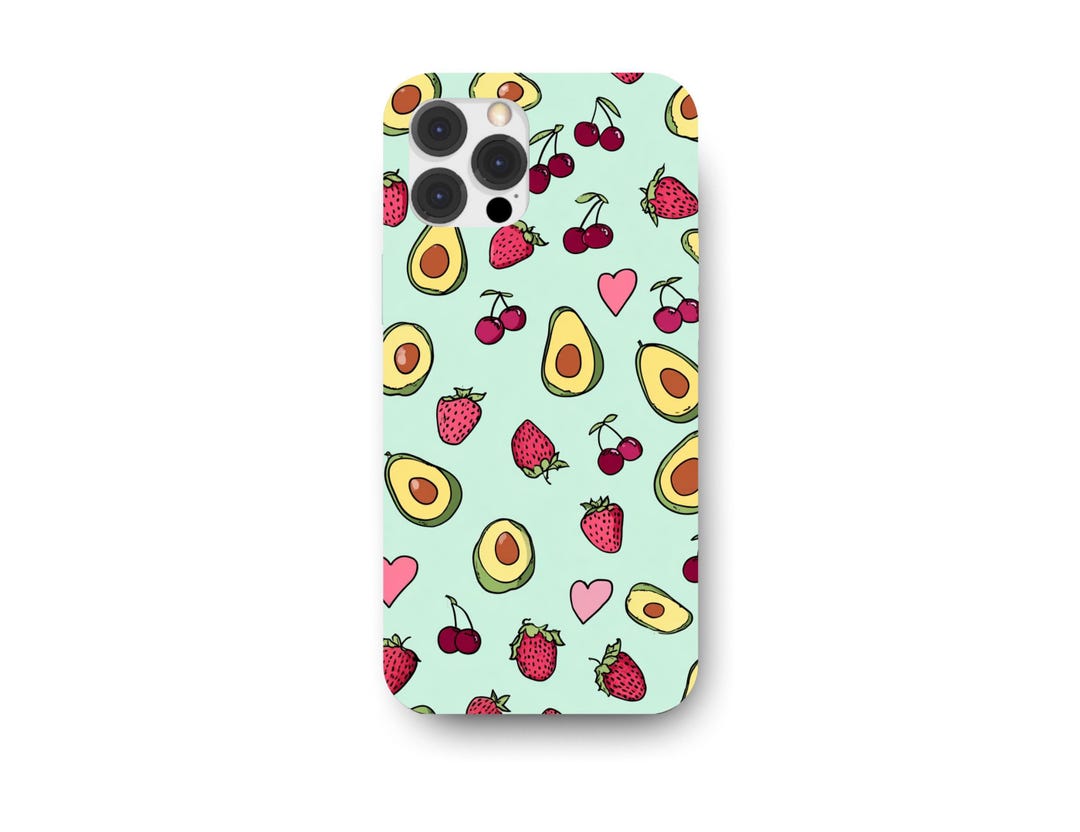 Kawaii Avocado Strawberry Phone Case – Playful Cartoon Pattern - Etsy