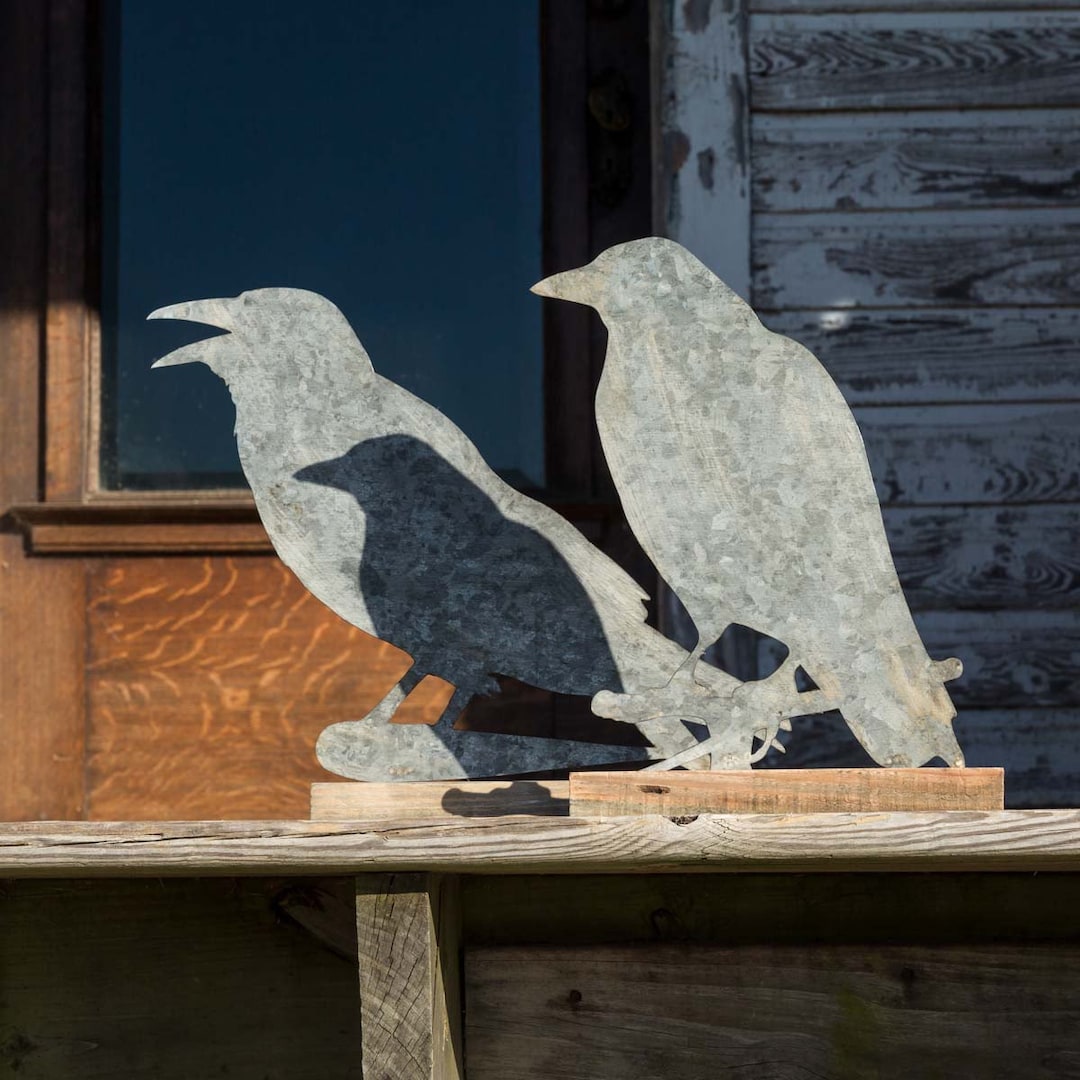 PAIR of Fall CROWS , Farmhouse Home Decor, Wood & Metal Yard / Home or ...